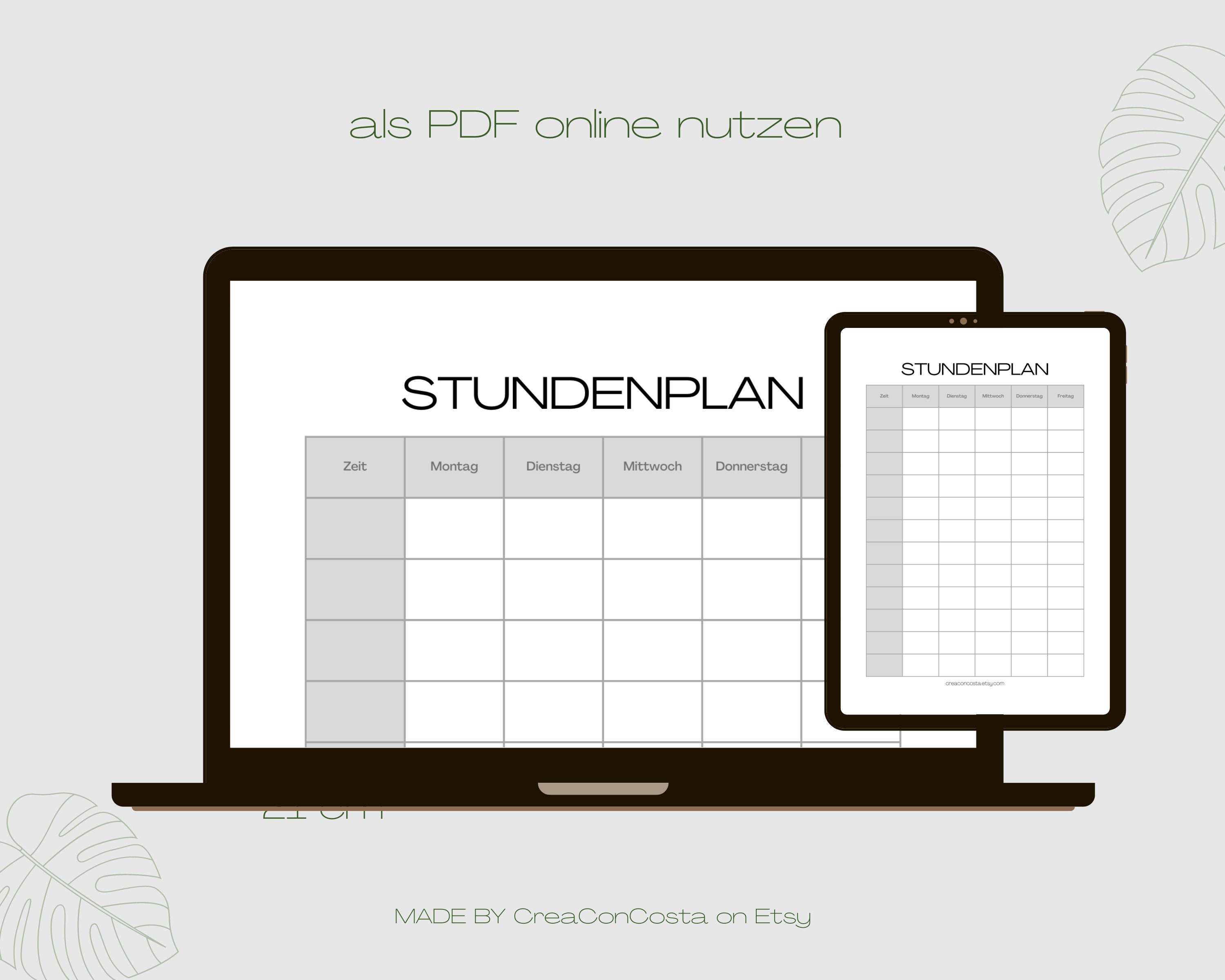 Timetable PDF Template A4 Landscape Format German / German to Print Out ...