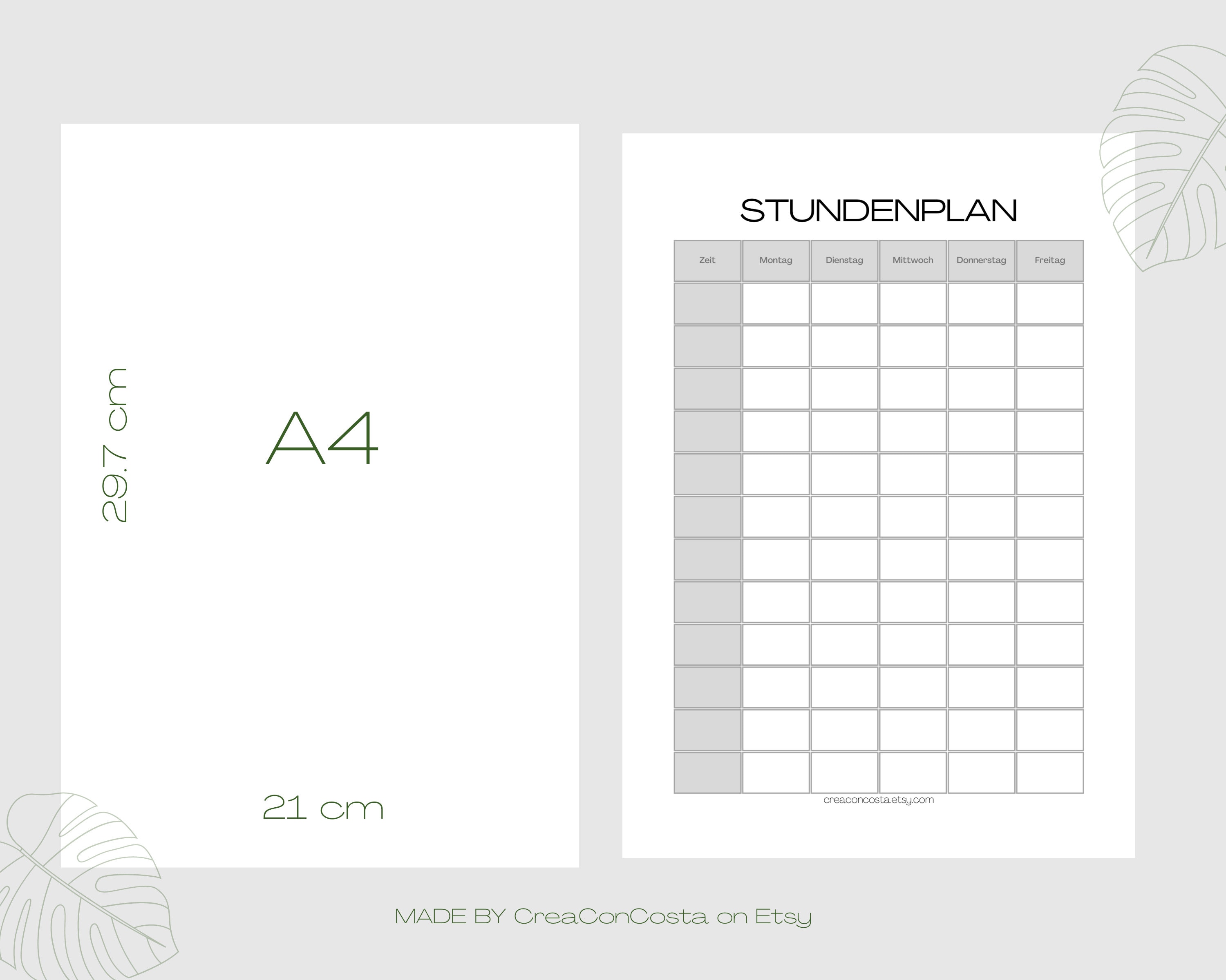 Timetable PDF Template A4 Landscape Format German / German - Etsy