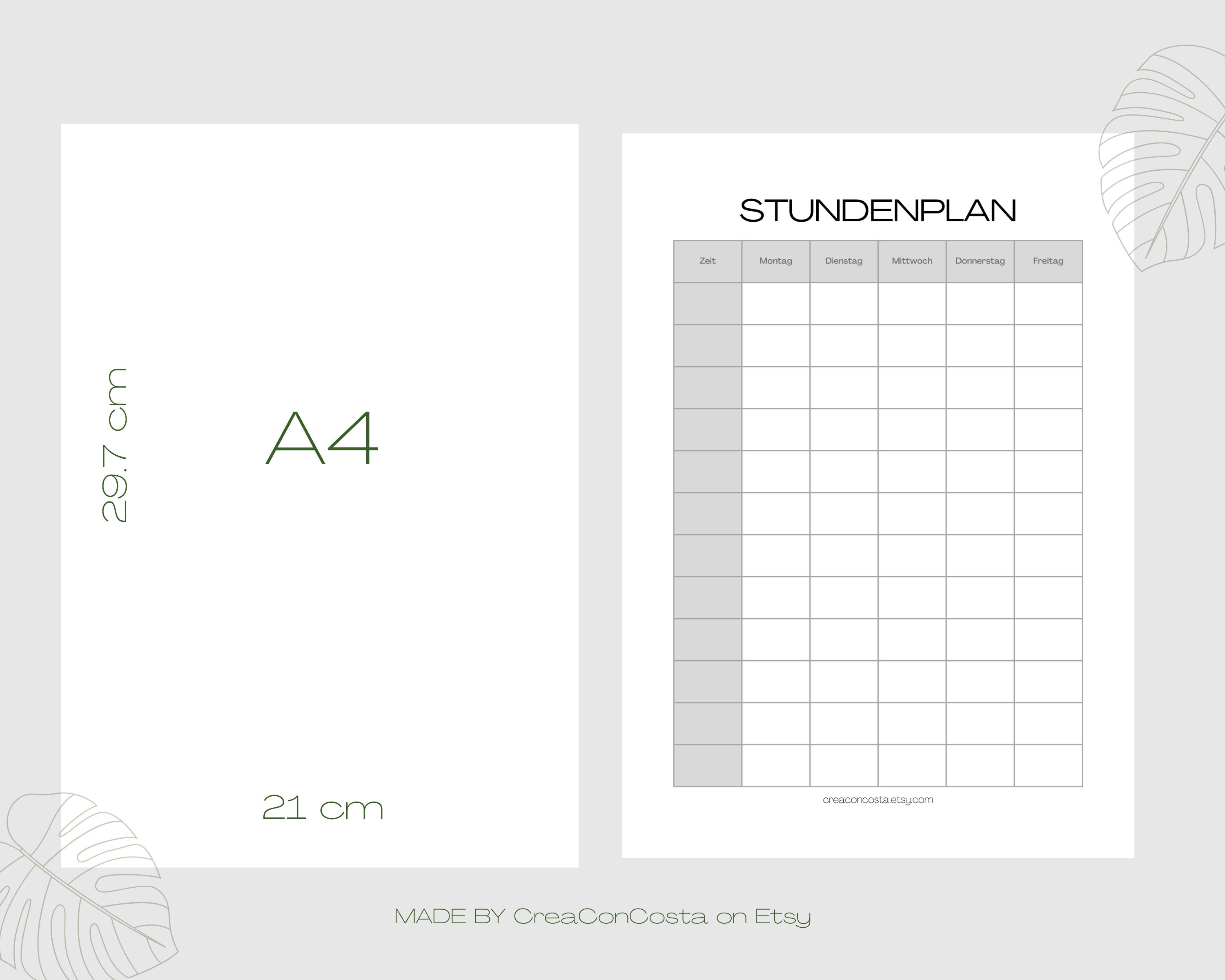 Timetable PDF Template A4 Landscape Format German / German to Print Out ...