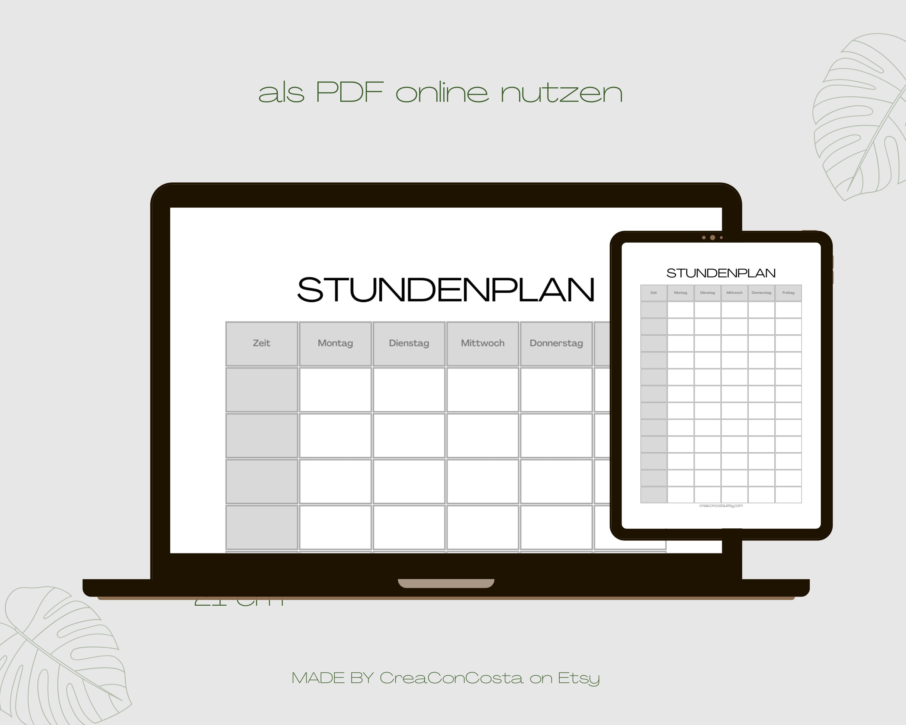Timetable PDF Template A4 Landscape Format German / German to Print Out ...