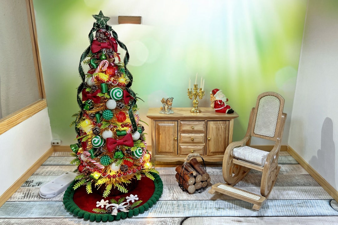 Dollhouse Miniature Decorated Christmas Tree With Lighting, Bells ...