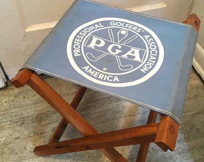 PGA Folding Golf Stool: Wood & Canvas Vintage Camp Seat - Etsy