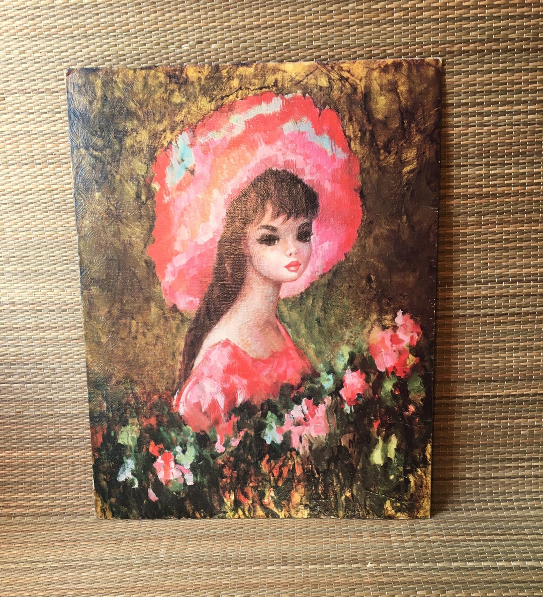 Textured Lithograph Artist Maio pink Lady 1950s 1960s: Fine Art Print ...