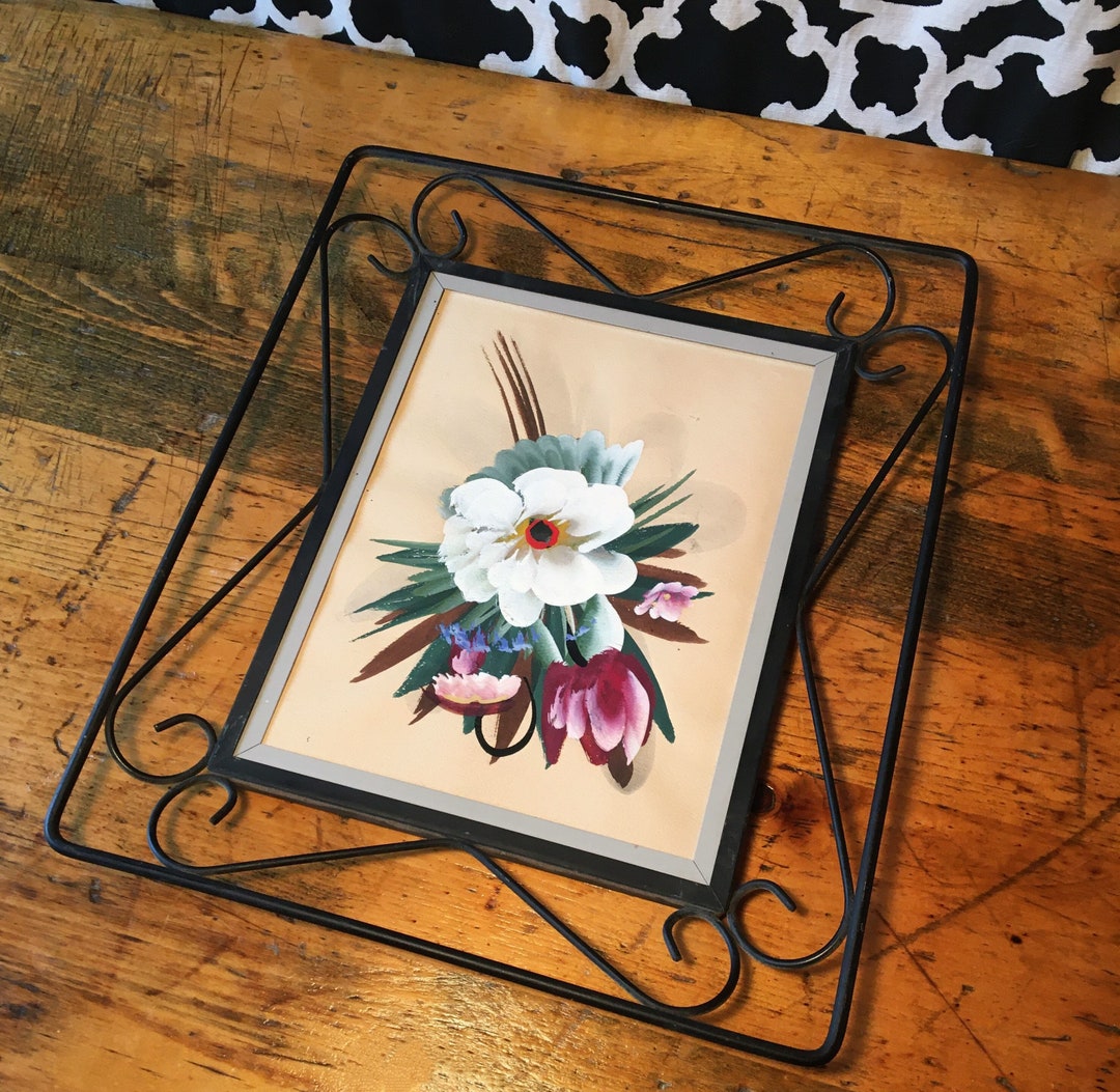 Mid-century Wrought Iron Picture Frame With Folk Art Painting of ...