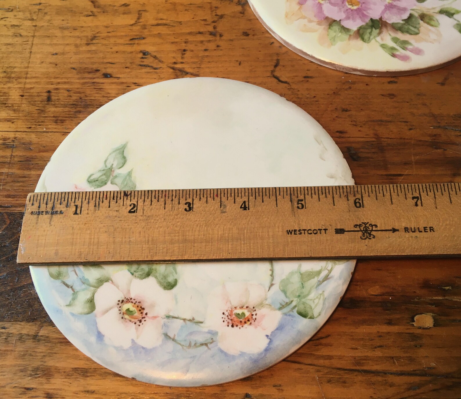 Ceramic Tile Trivets: Wheeling 1950s Hand-painted Flower Tiles Signed ...