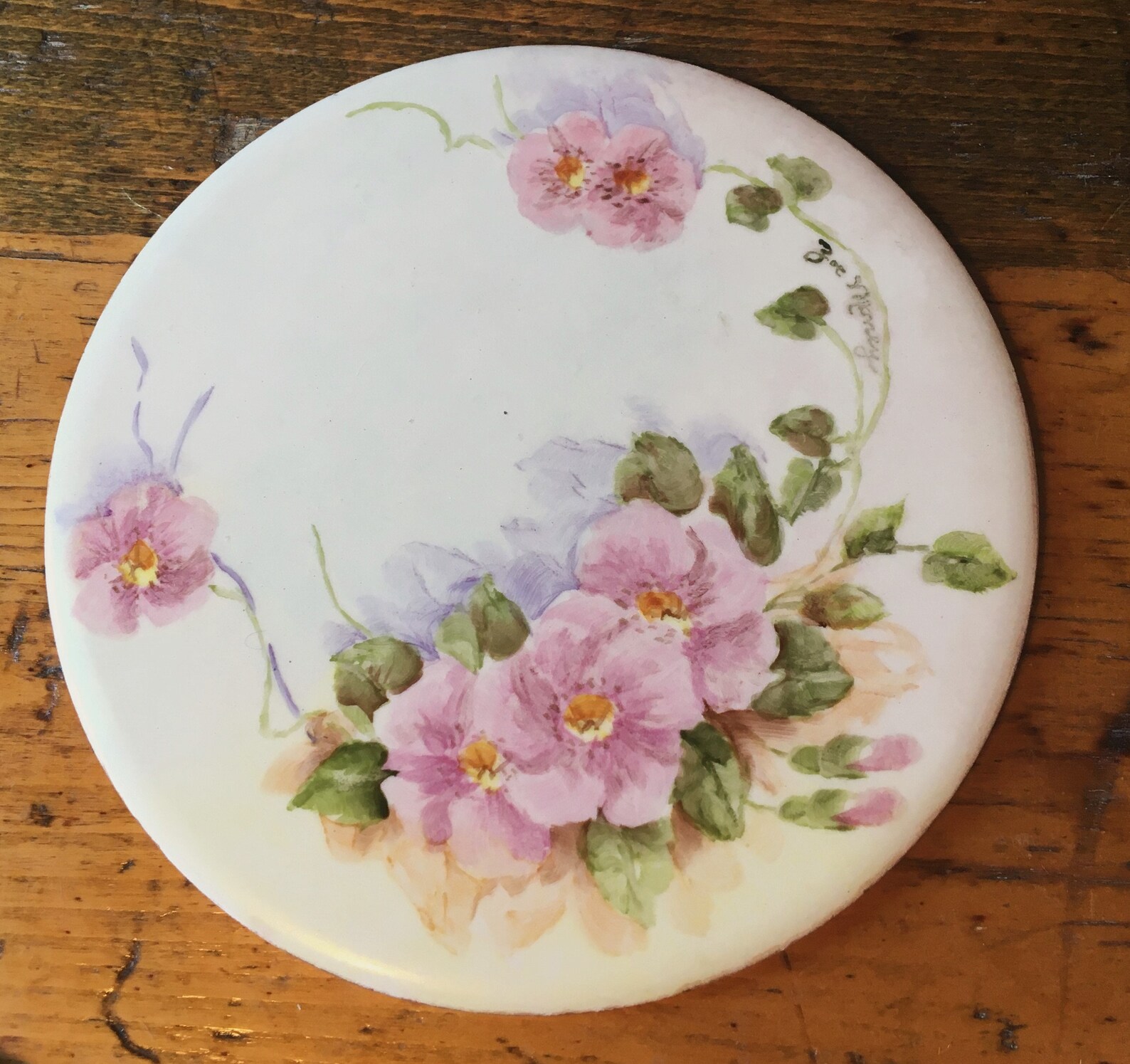 Ceramic Tile Trivets: Wheeling 1950s Hand-painted Flower Tiles Signed ...