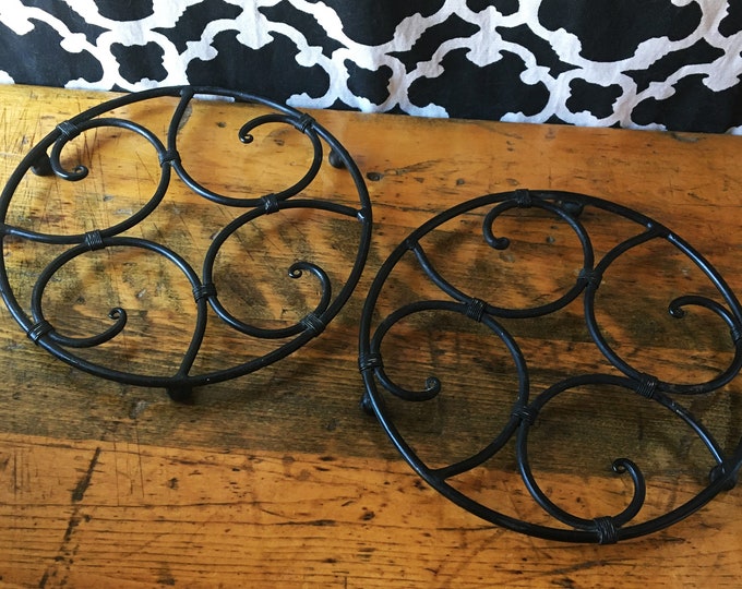 Wrought Iron Plant Stands / Trivets / Caddies SET of 2 Vintage Coasters ...