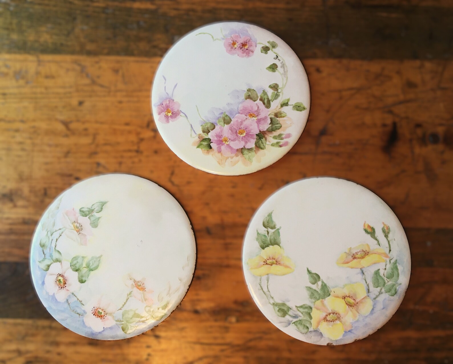 Ceramic Tile Trivets: Wheeling 1950s Hand-painted Flower Tiles Signed ...