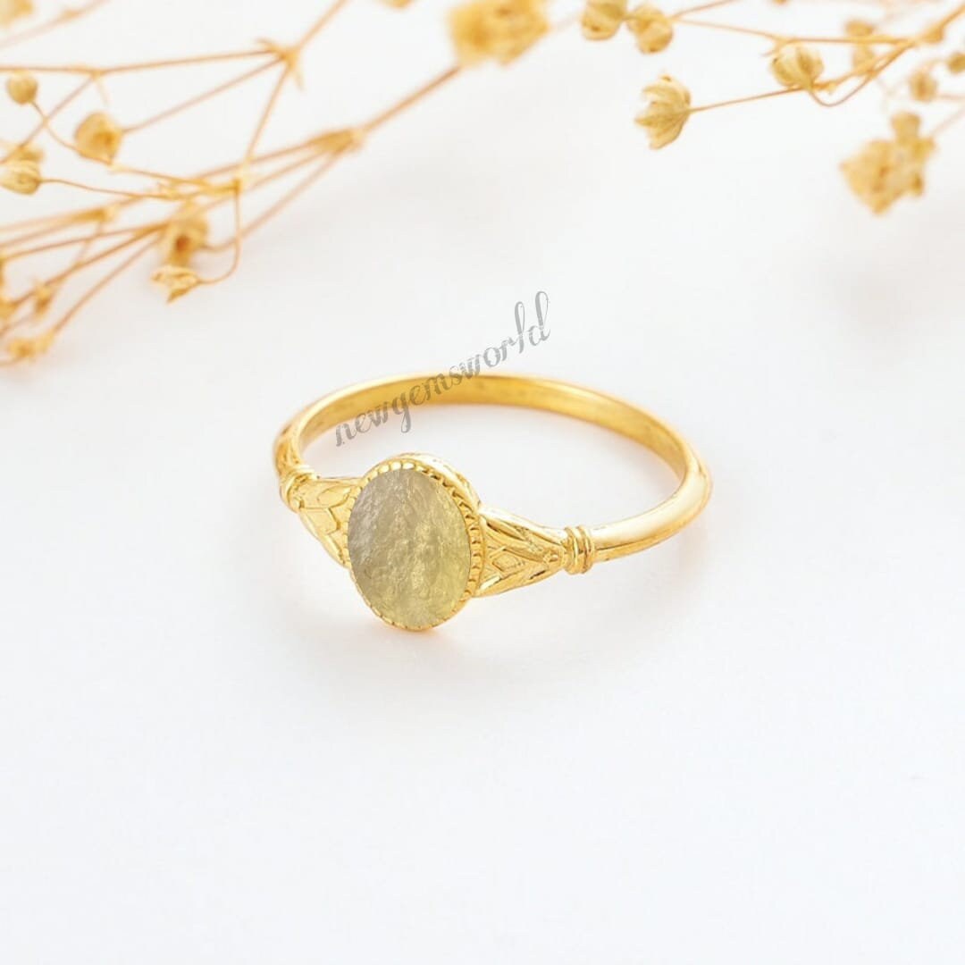 Libyan Desert Glass Ring, Oval Gemstone, Gold Plated Silver - Etsy