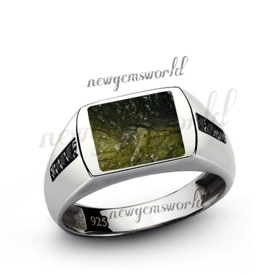 Moldavite Sterling Silver Ring, Cut Moldavite Ring, Natural Moldavite ...
