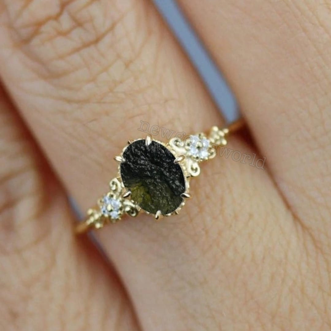 Natural Raw Moldavite Ring Sterling Silver Rings Moldavite - Etsy