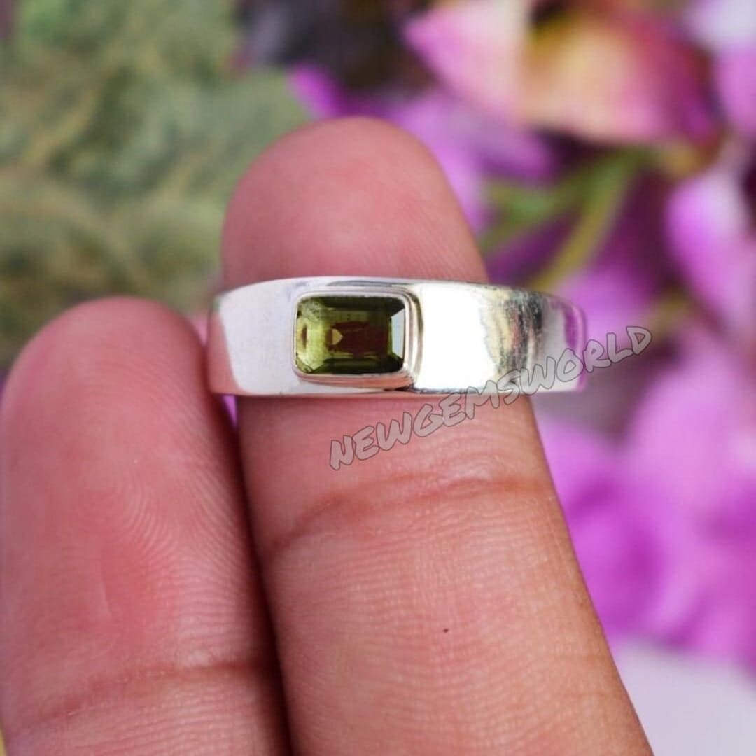 Moldavite Sterling Silver Ring, Cut Moldavite Ring, Natural Moldavite ...