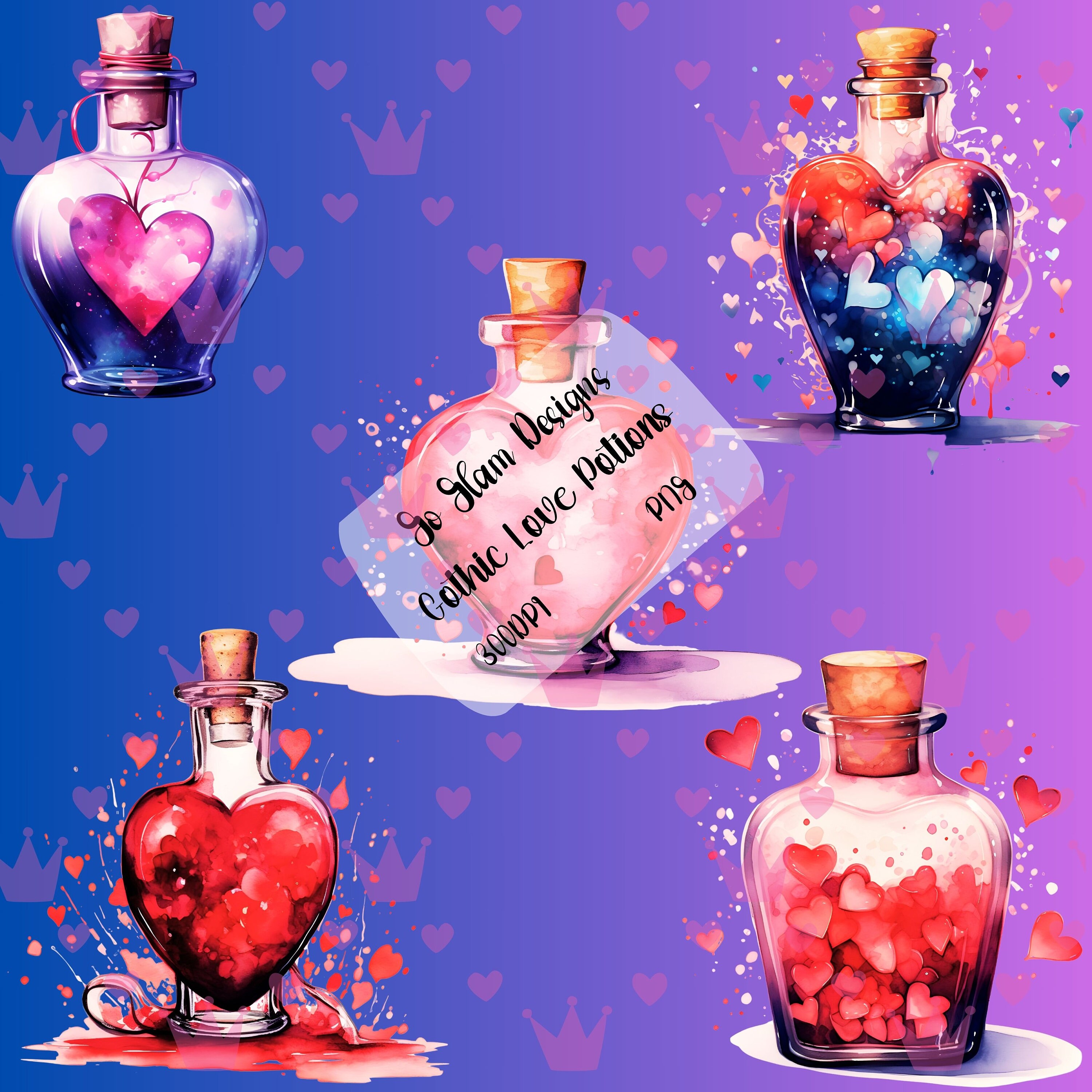 Valentines Day Love Potions Clip Art, Watercolor Clip Art, Transparent ...