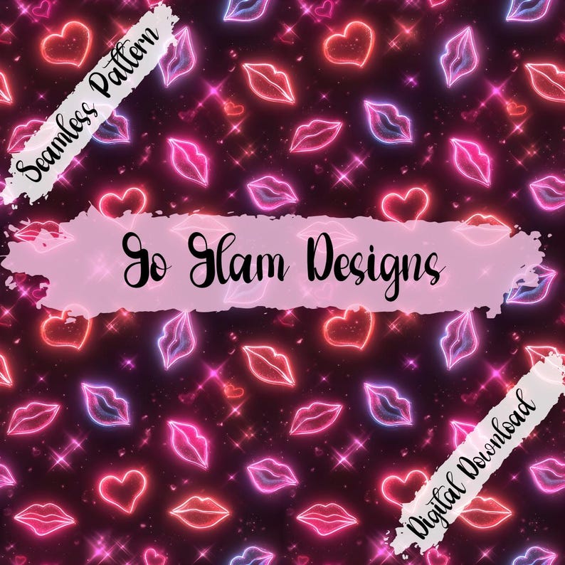 Electric Valentine Seamless Pattern | Neon Valentine Digital Paper ...