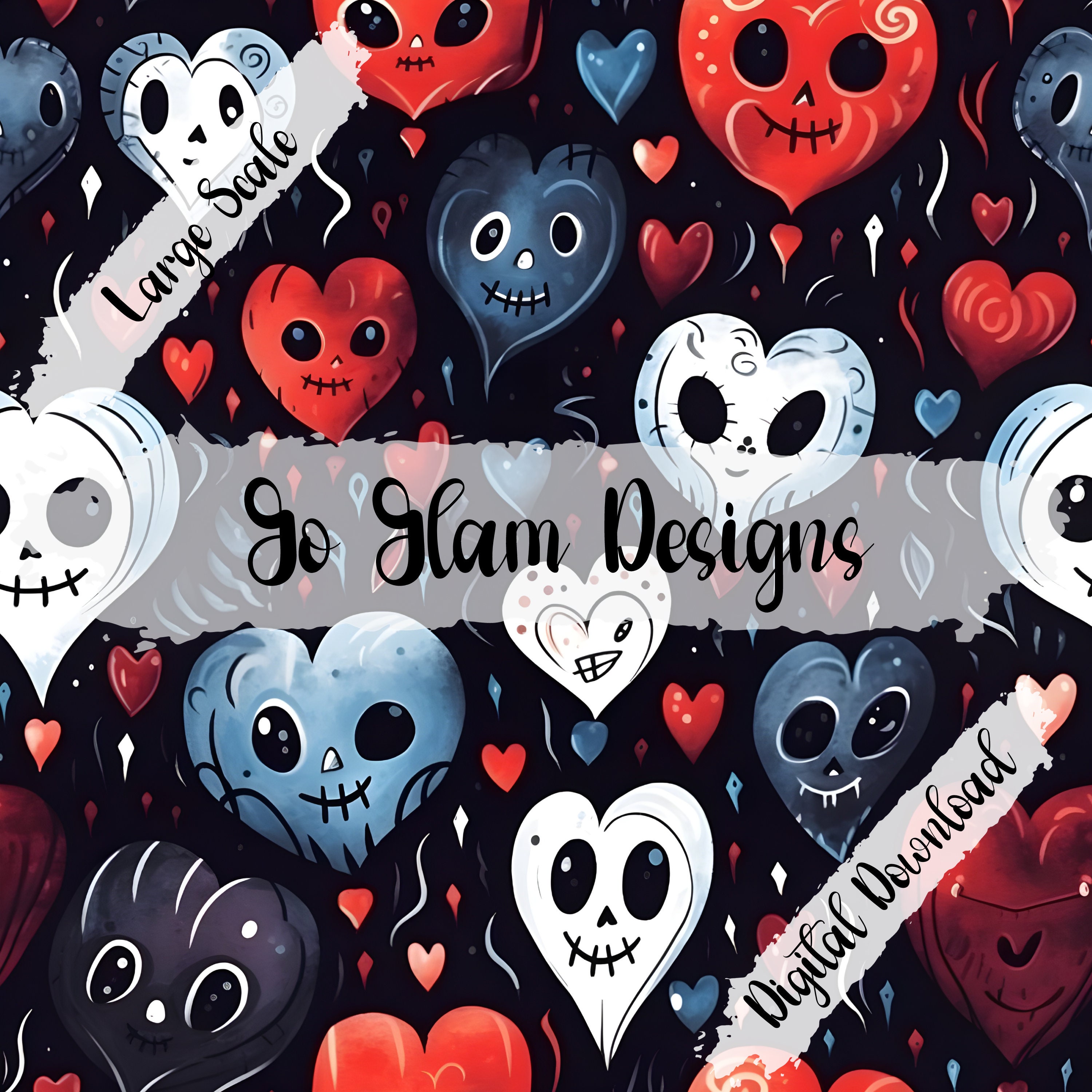 Gothic Hearts Seamless Pattern, Repeat Pattern, Digital Download ...