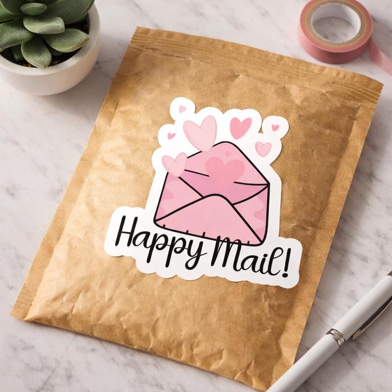 Happy Mail Sticker Template | Cute Pink Envelope Sticker | Small ...