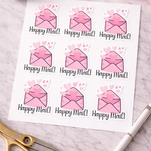 Happy Mail Sticker Template | Cute Pink Envelope Sticker | Small ...