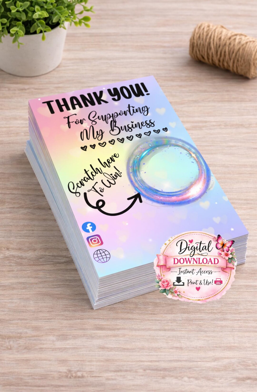 Rainbow Hearts Thank You Scratch off Card Template (digital Download ...