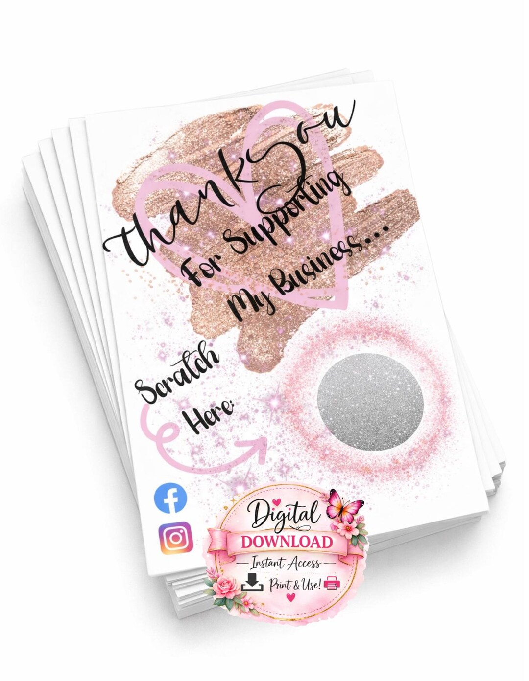 Scratch off Thank You Card Template | Rose Gold Glitter Small Business ...