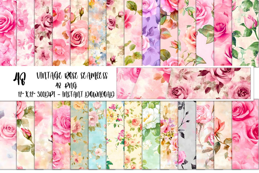 Vintage Rose Digital Paper: 48 Seamless Floral Backgrounds (JPG) - Etsy
