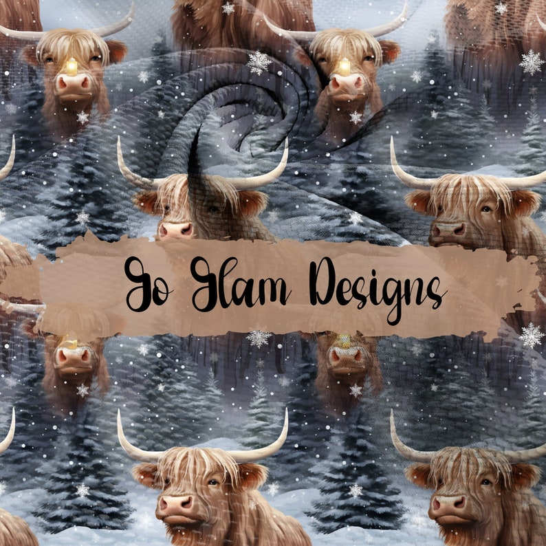 Winter Highland Cow Seamless Pattern, Repeat Pattern, Digital Download ...
