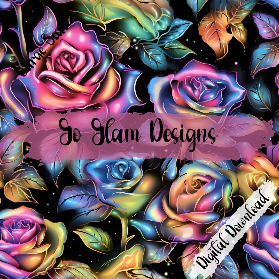 Neon Rainbow Roses Seamless Pattern, Floral Fabric Design (digital ...