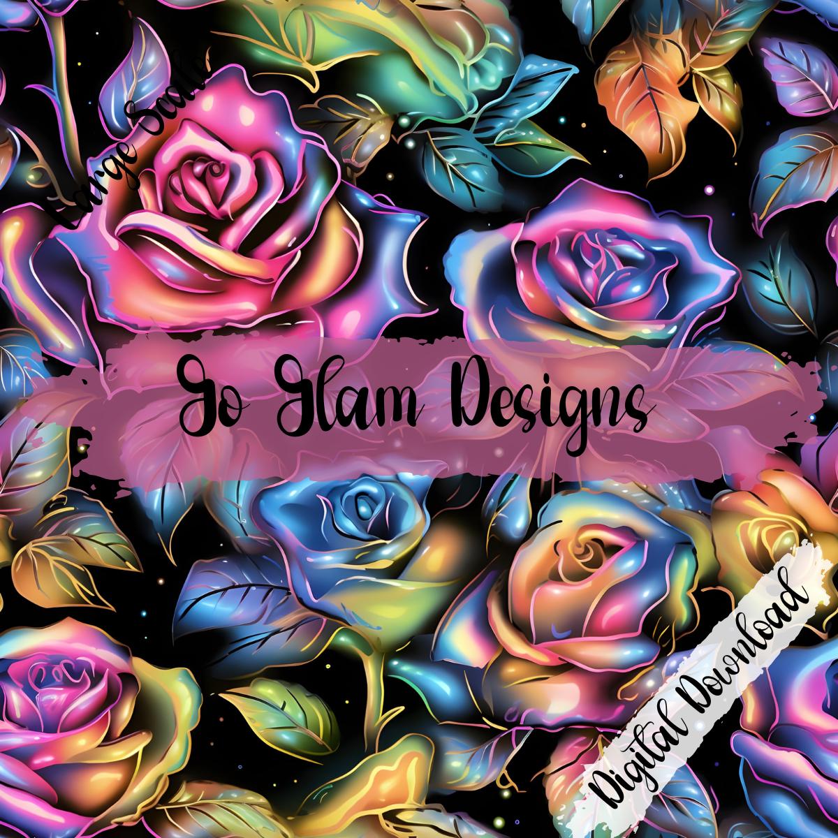 Neon Rainbow Roses Seamless Pattern, Floral Fabric Design (digital ...
