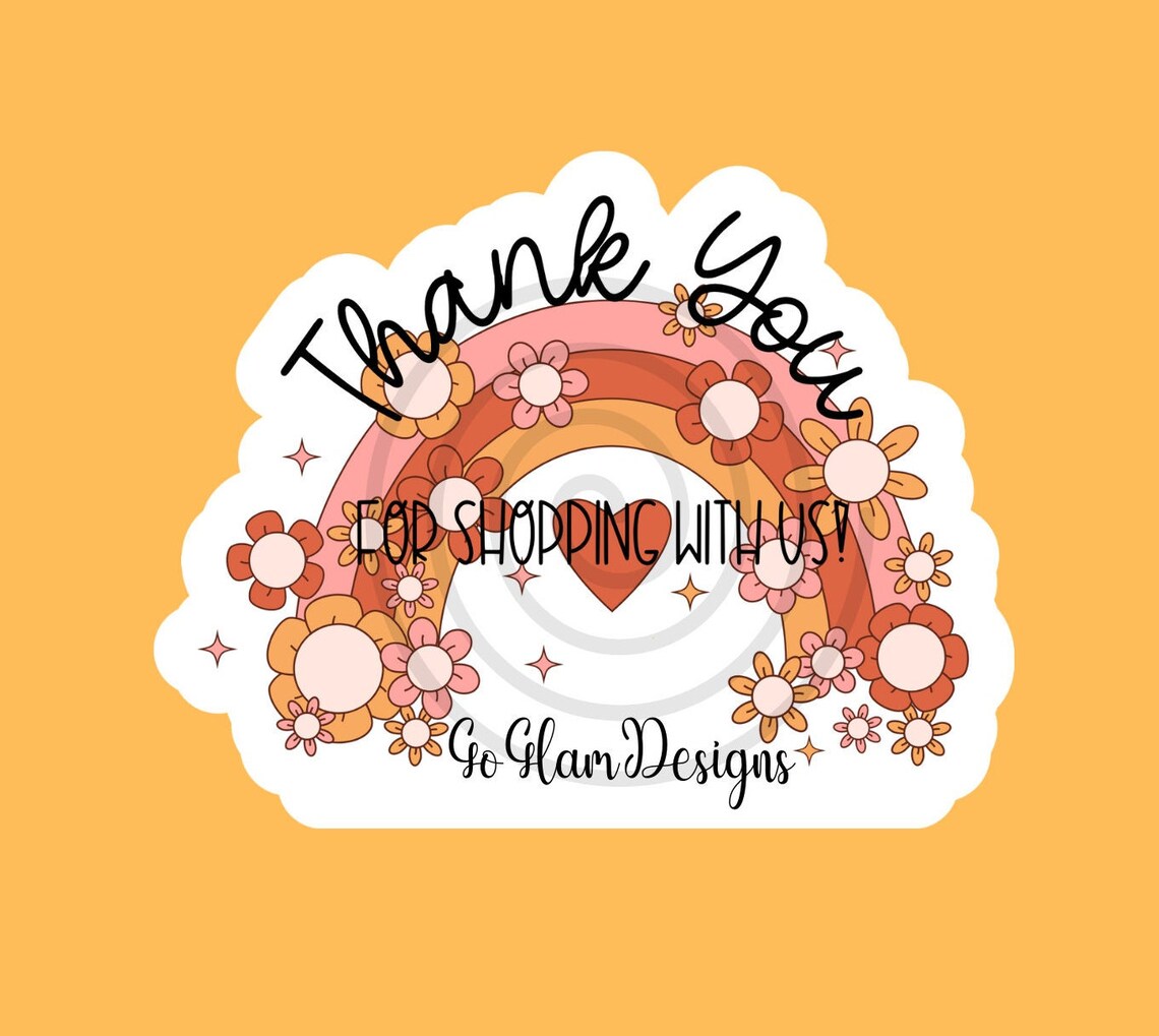 Retro Rainbow Thank You Sticker Template, Small Business, Print Cut ...