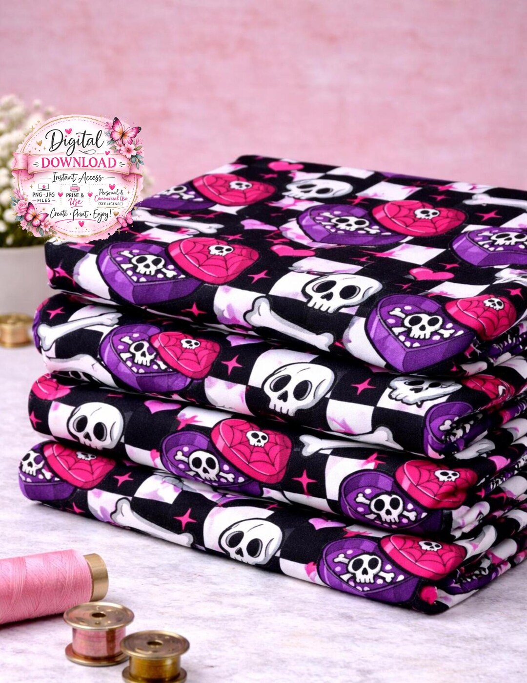 Skull Candy Seamless Pattern | Spooky Cute Goth Valentine Digital Paper ...