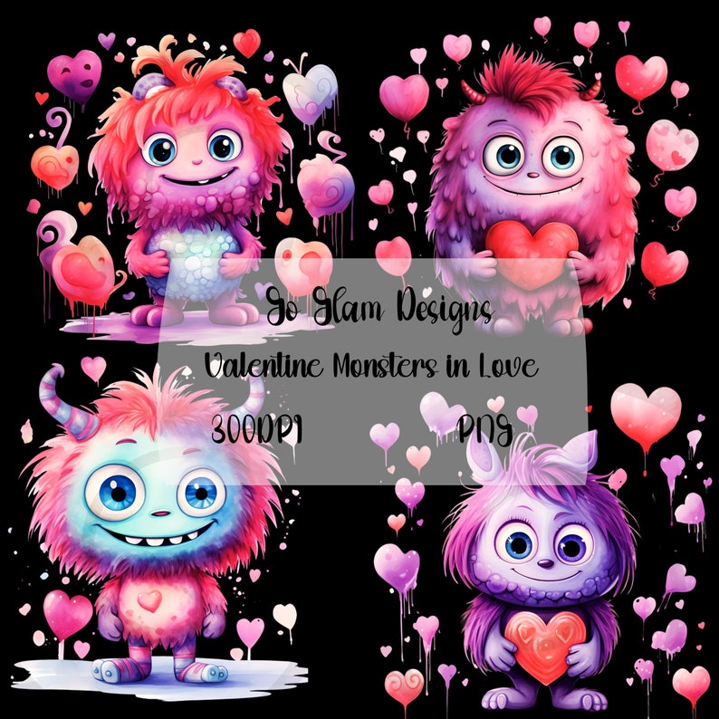 Monsters in Love Clip Art, Watercolor Clip Art, Transparent Png ...