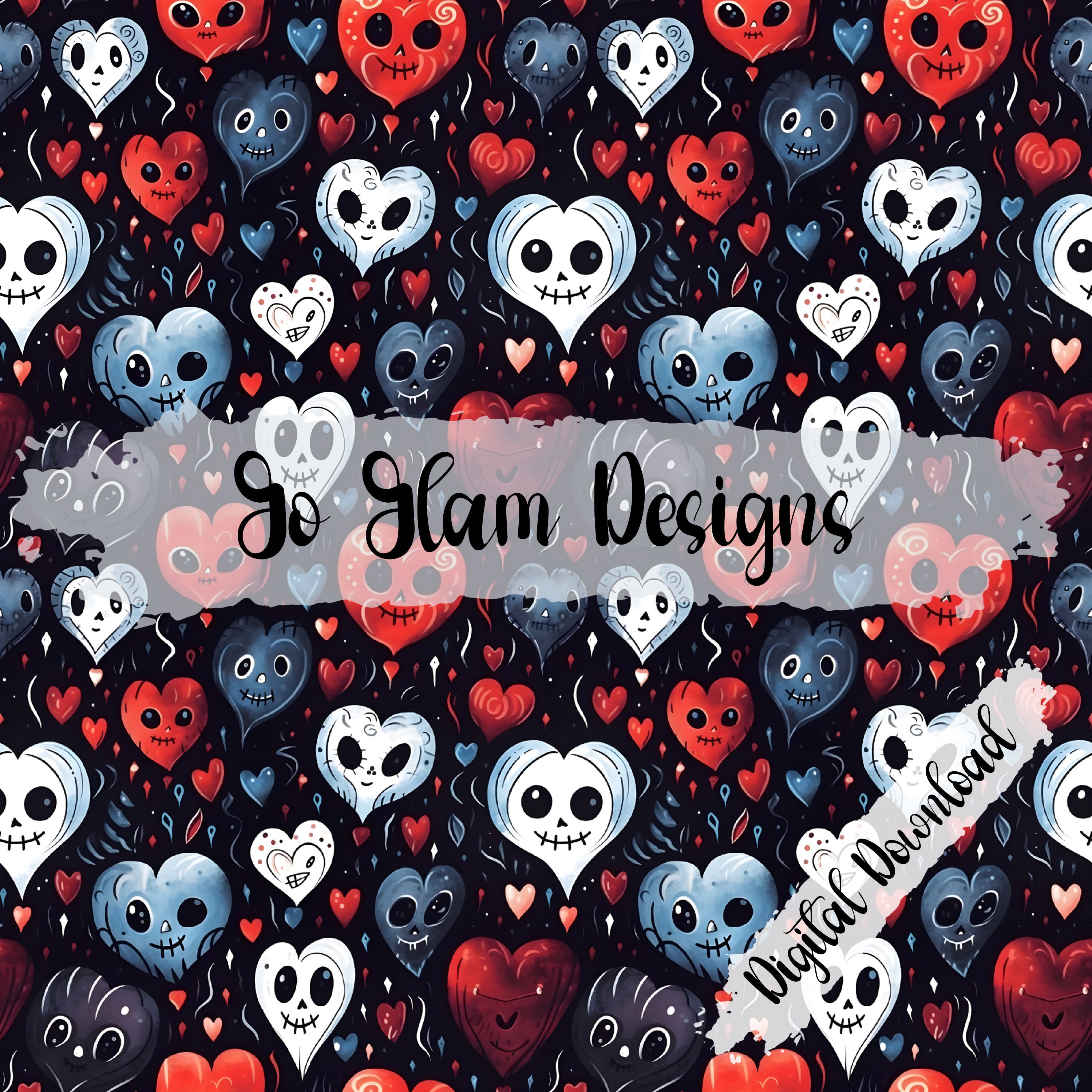 Gothic Hearts Seamless Pattern, Repeat Pattern, Digital Download ...