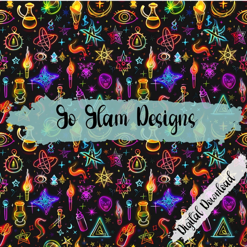 Neon Alchemy Symbols Seamless Pattern, Repeat Pattern, Digital Download ...
