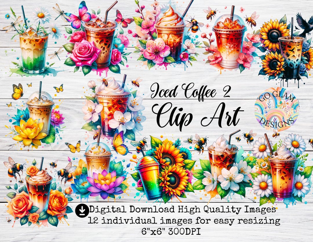 Iced Coffee 2 Clip Art Set, Watercolor Clip Art, Transparent Png, Boho ...