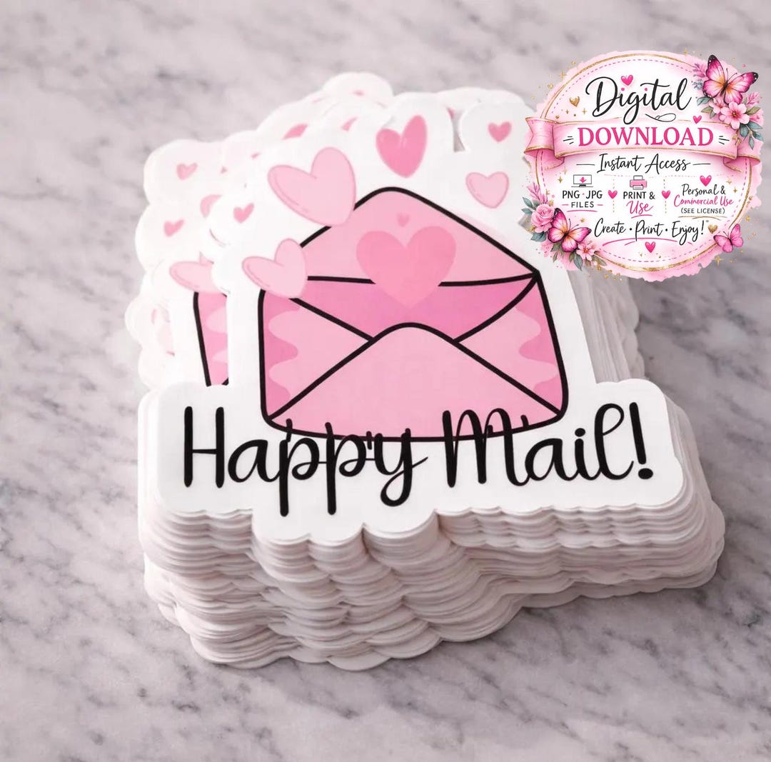 Happy Mail Sticker Template | Cute Pink Envelope Sticker | Small ...
