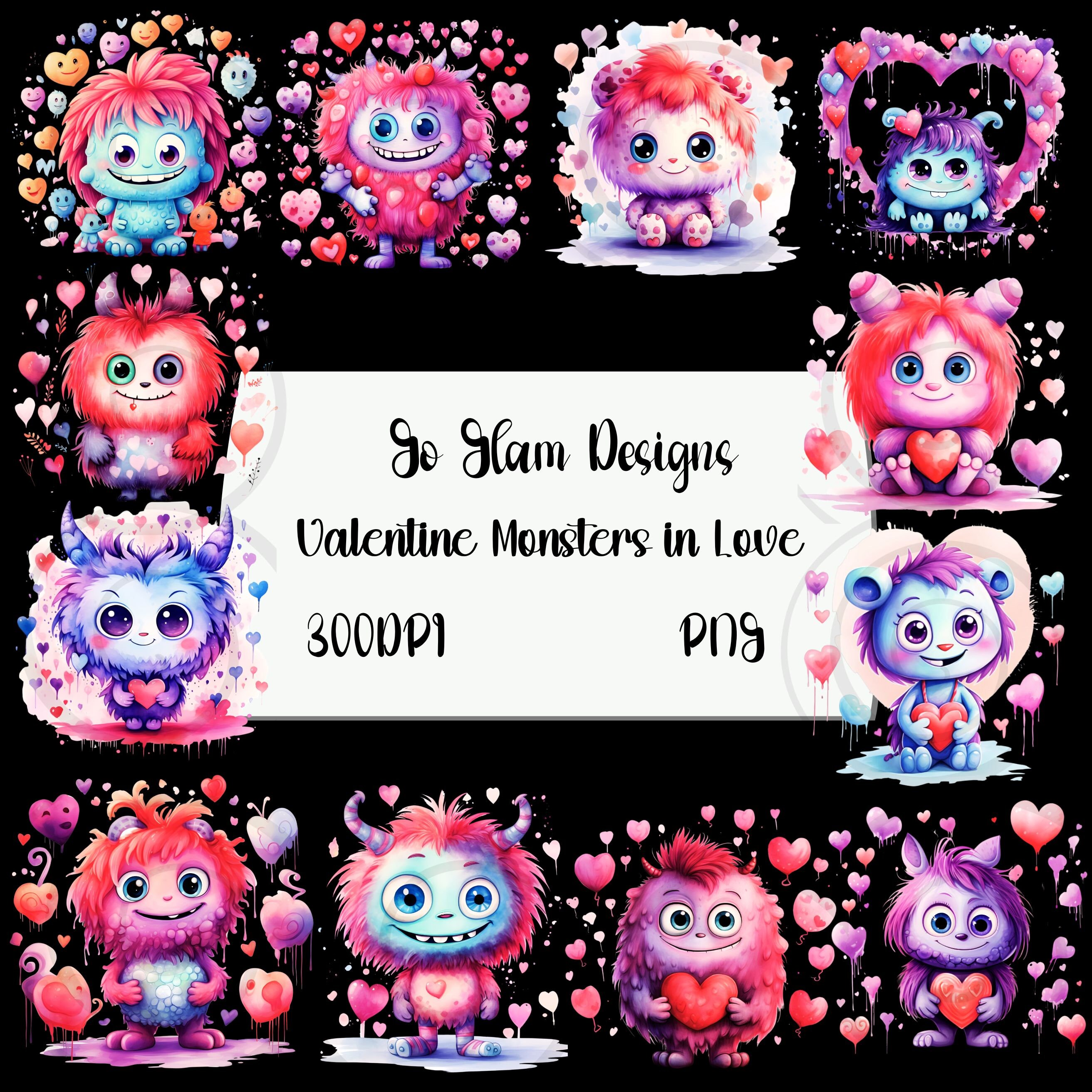 Monsters in Love Clip Art, Watercolor Clip Art, Transparent Png ...