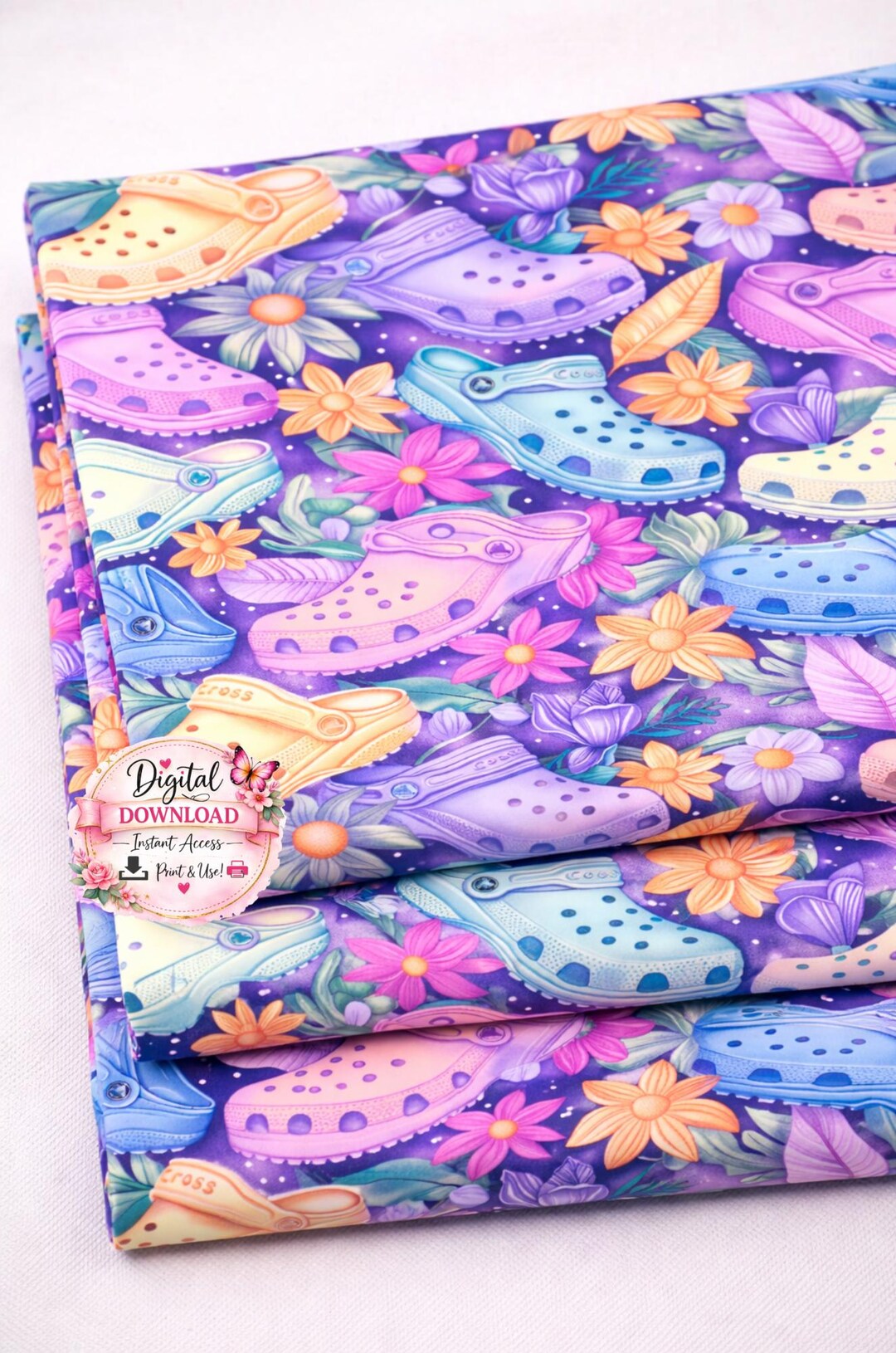 Whimsical Garden Clogs Seamless Pattern: Floral Digital Paper (digital ...