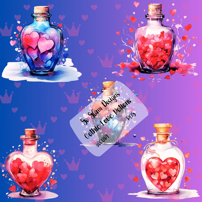 Valentines Day Love Potions Clip Art, Watercolor Clip Art, Transparent ...