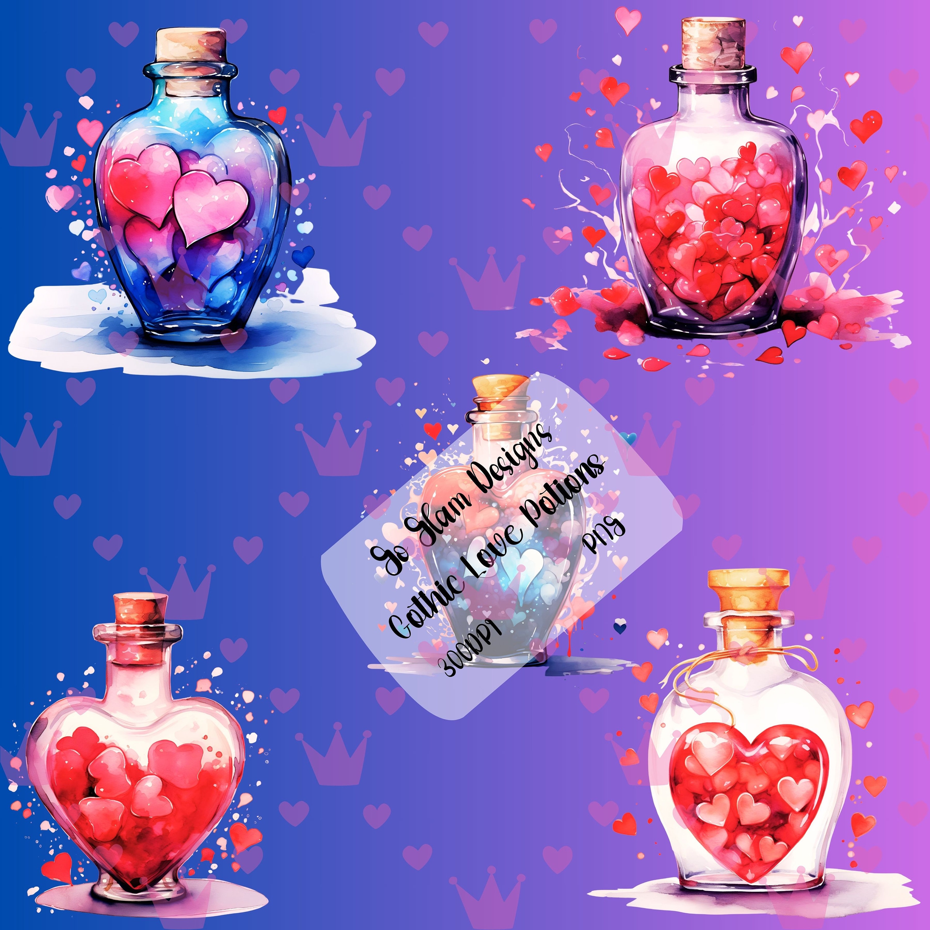 Valentines Day Love Potions Clip Art, Watercolor Clip Art, Transparent ...