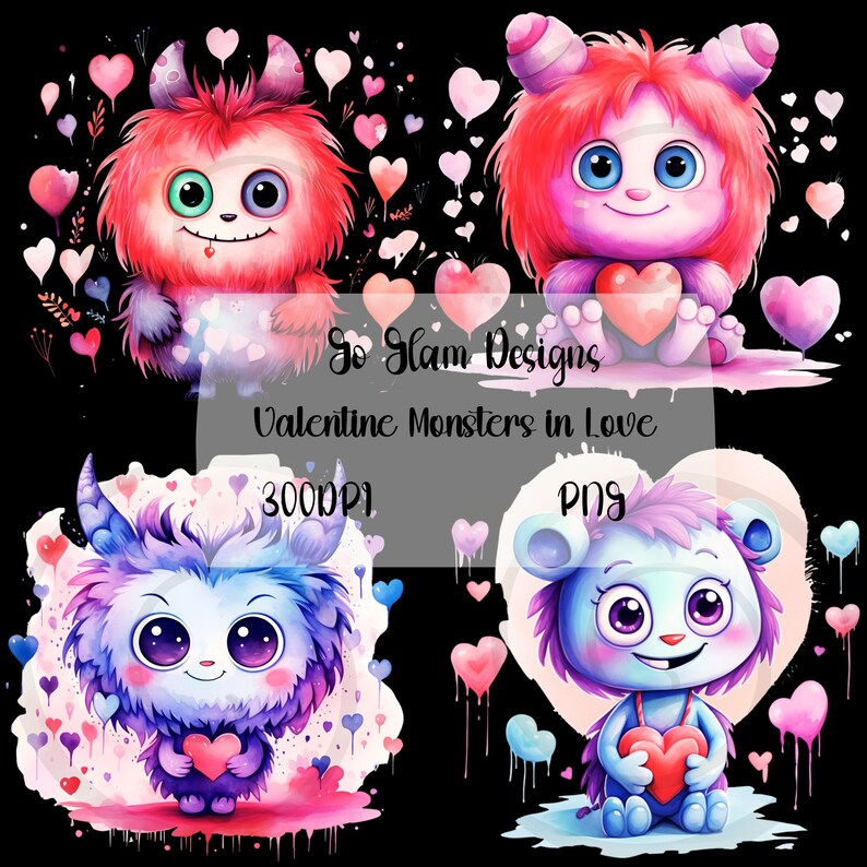 Monsters in Love Clip Art, Watercolor Clip Art, Transparent Png ...