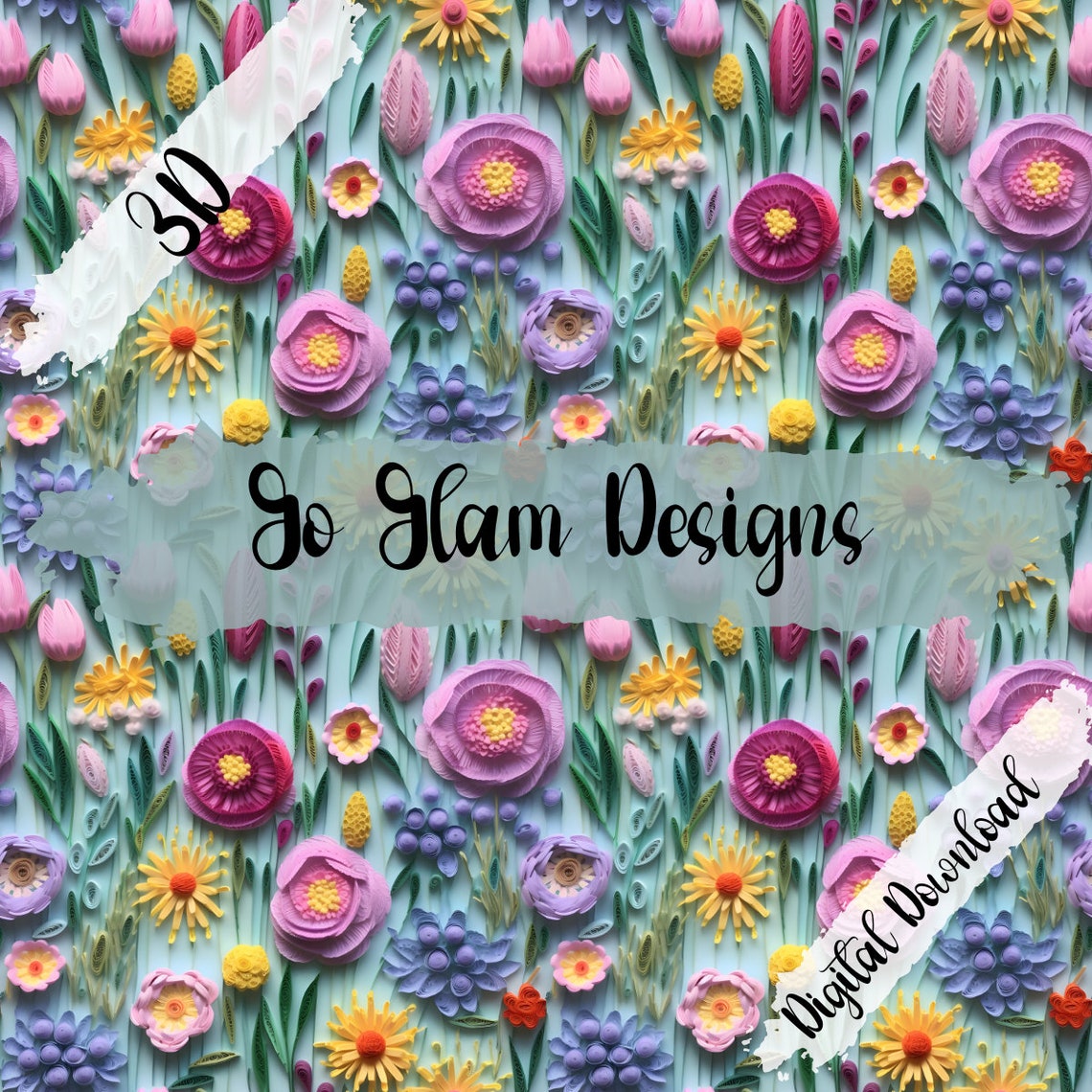 3D Spring Flowers Seamless Pattern: Commercial Use Digital Paper ...