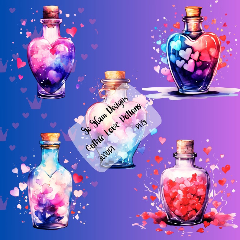 Valentines Day Love Potions Clip Art, Watercolor Clip Art, Transparent ...