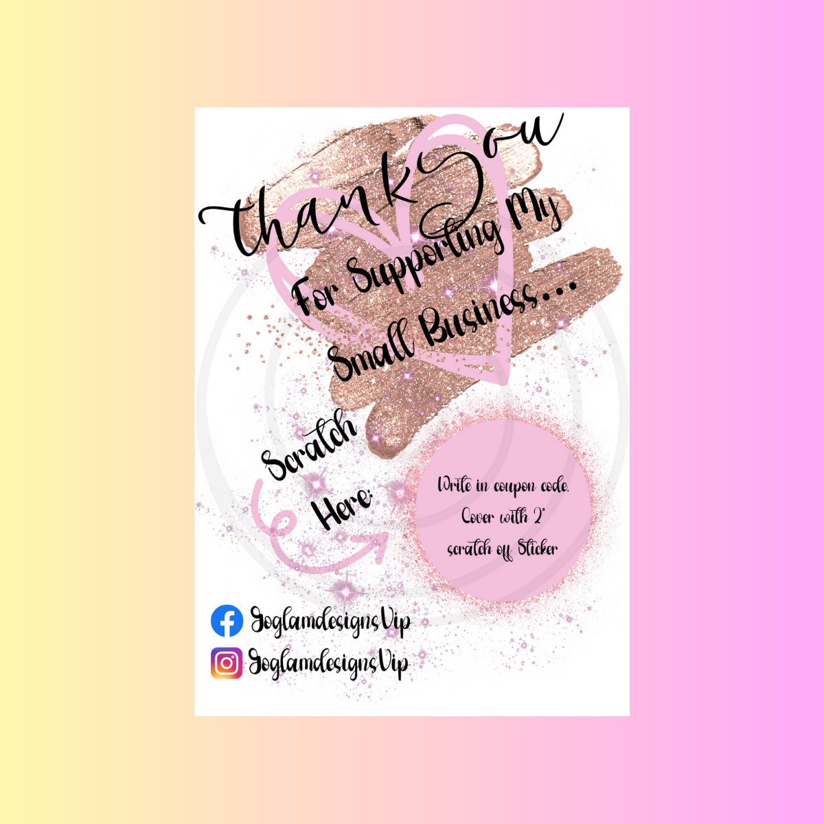 Rose Gold Thank You Scratch to Win Card Design,instant Download ...