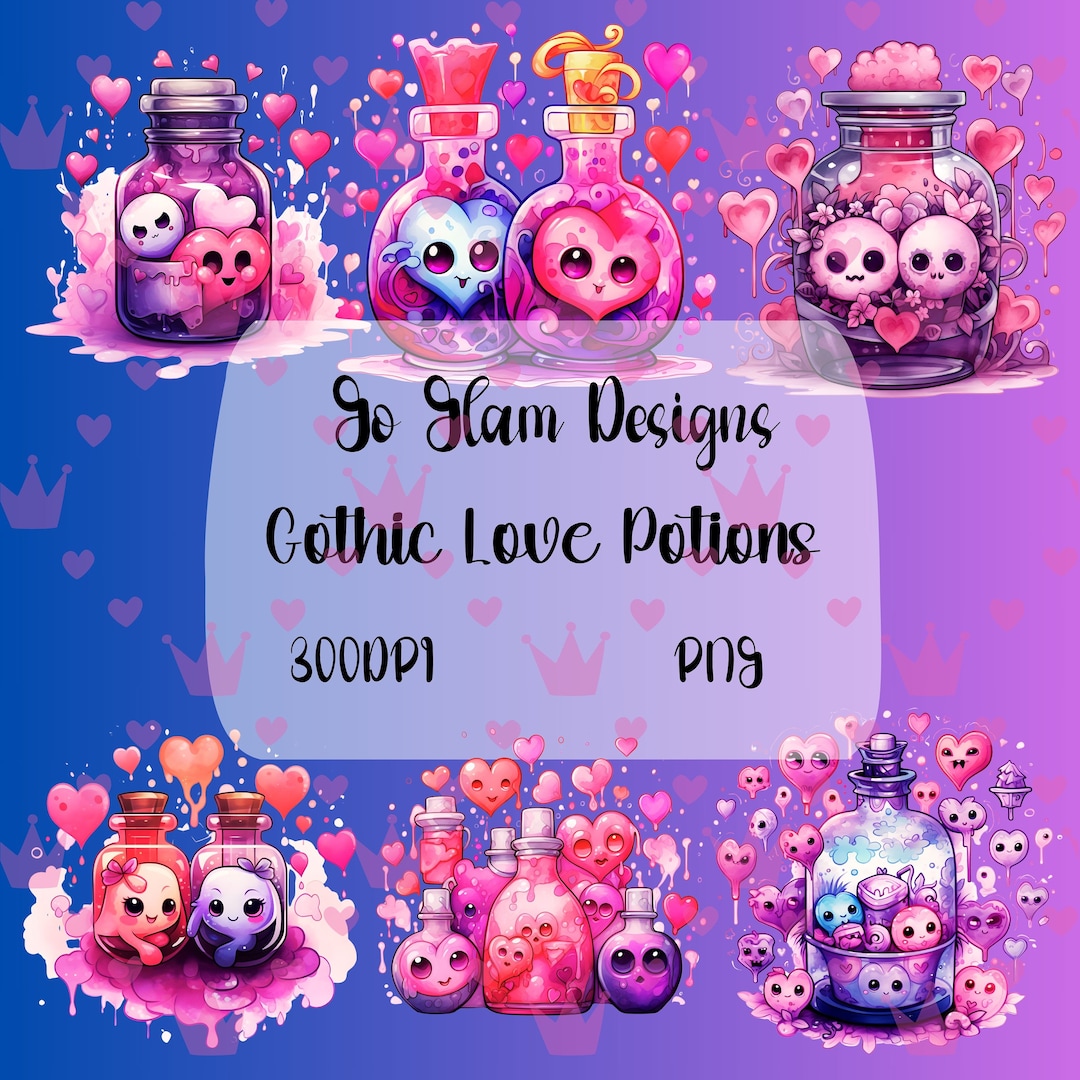 Gothic Valentines Potions Clip Art, Watercolor Clip Art, Transparent ...