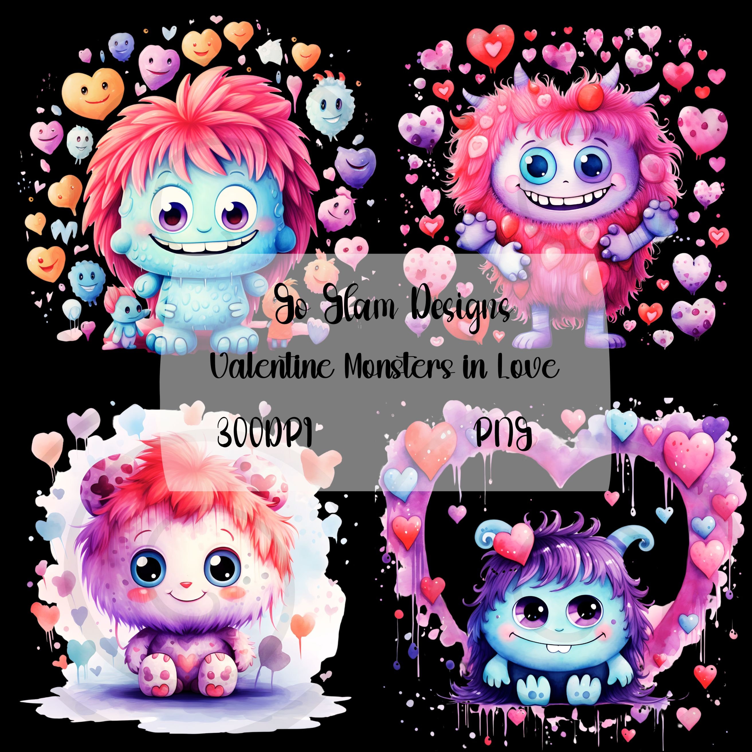 Monsters in Love Clip Art, Watercolor Clip Art, Transparent Png ...