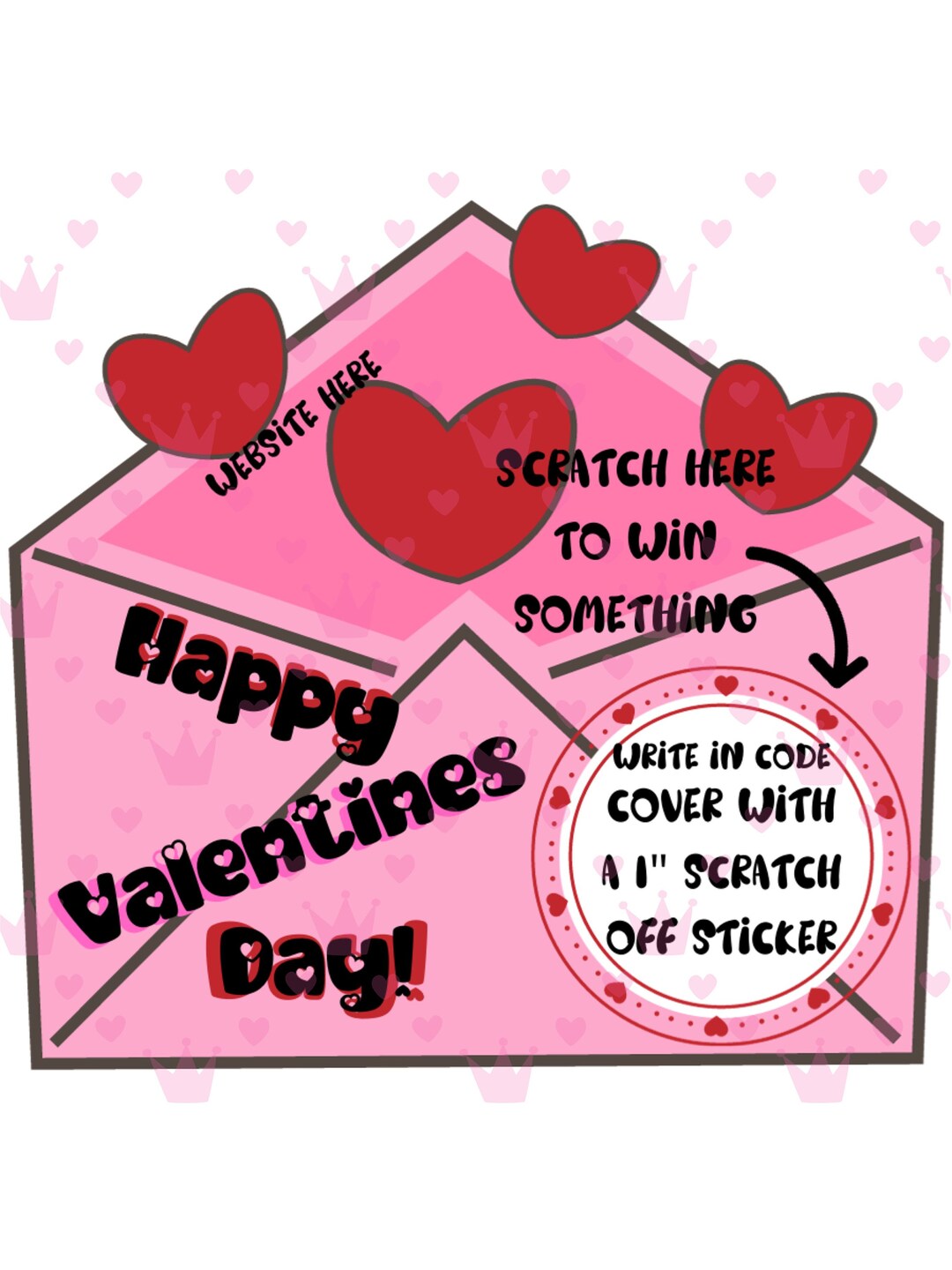 Valentines Day Envelope Scratch off Card Design, Instant Download ...