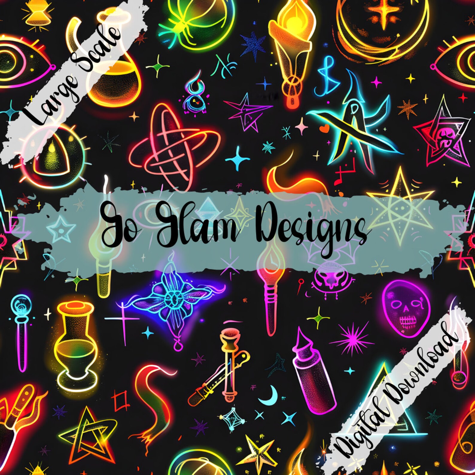 Neon Alchemy Symbols Seamless Pattern, Repeat Pattern, Digital Download ...