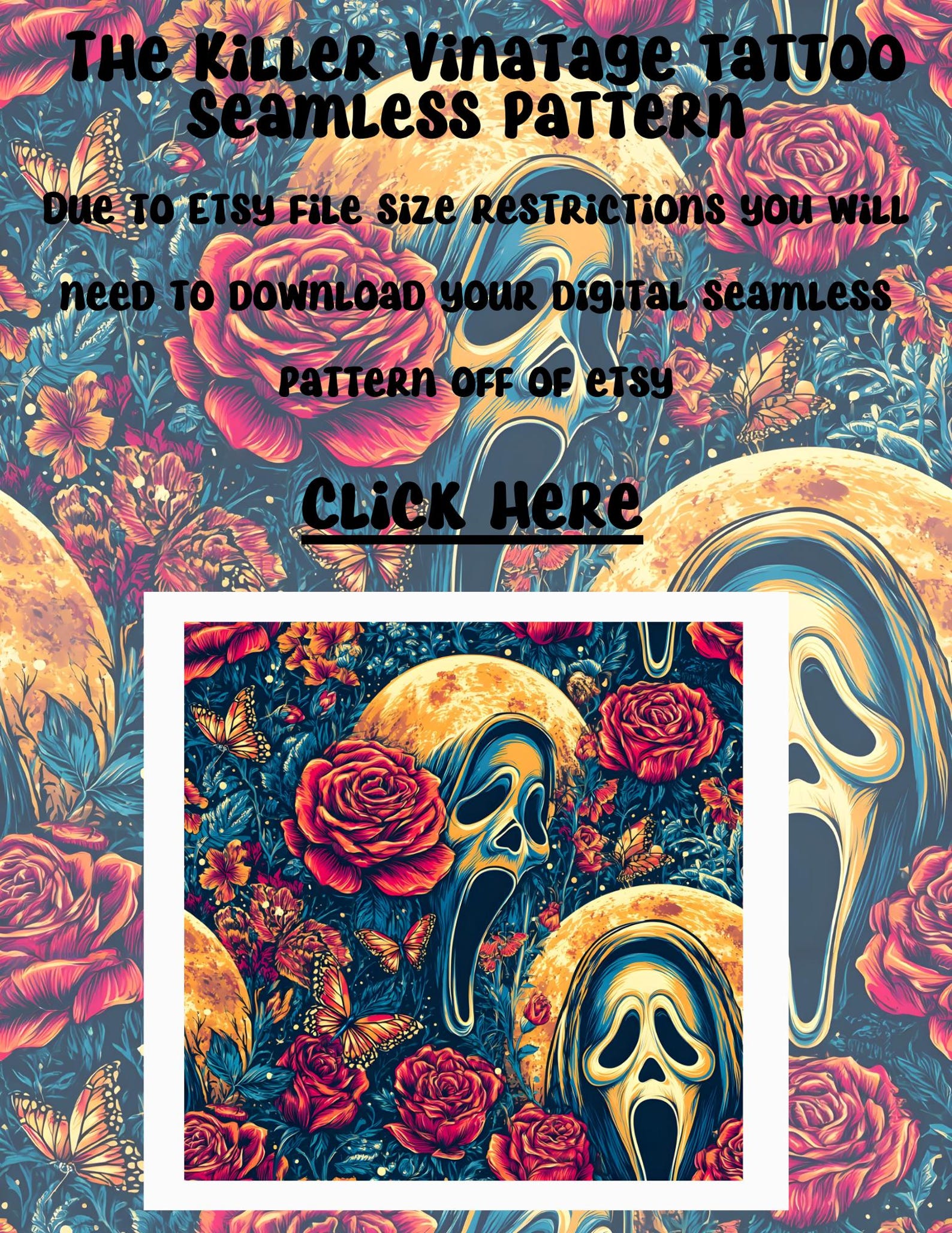 The Killer Vintage Tattoo Seamless Pattern, Repeat Pattern, Digital ...