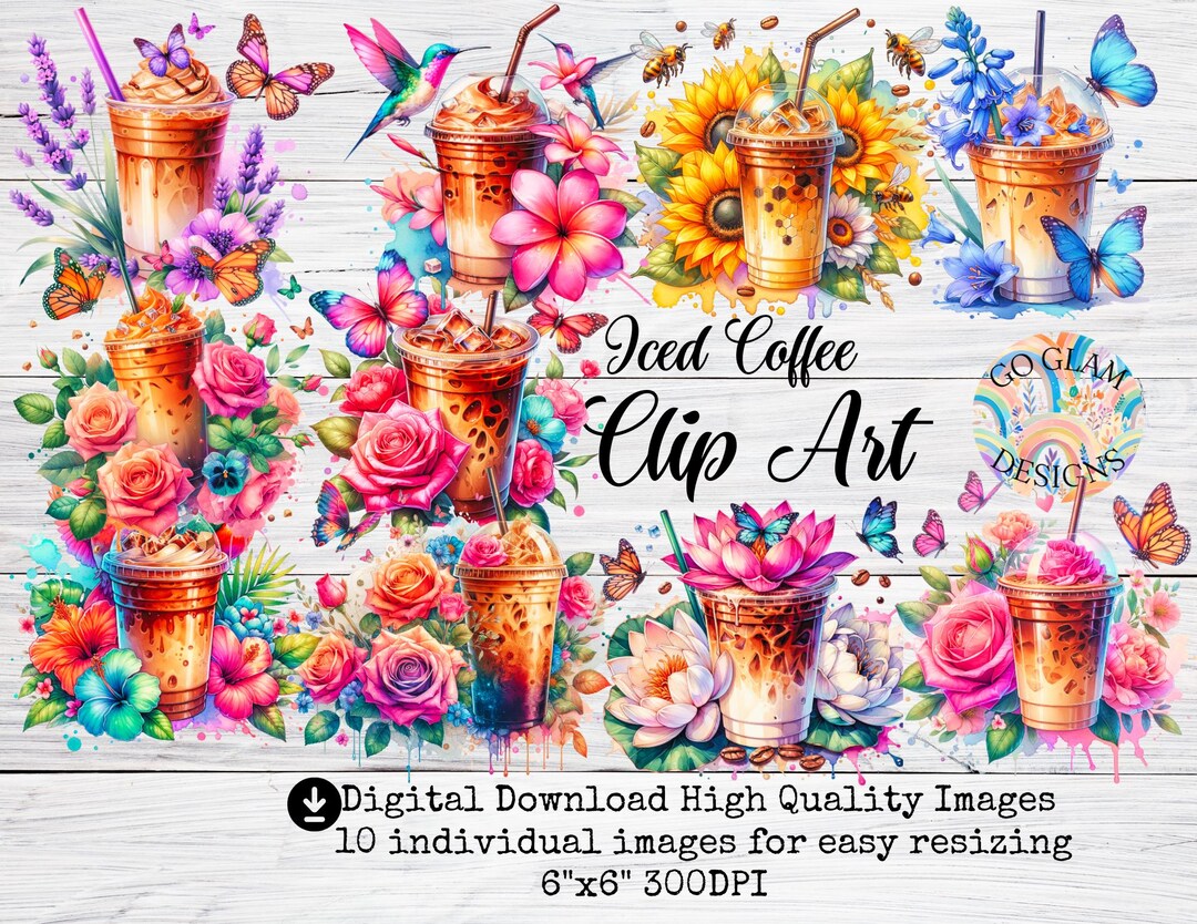 Iced Coffee Clip Art Set, Watercolor Clip Art, Transparent Png, Boho ...