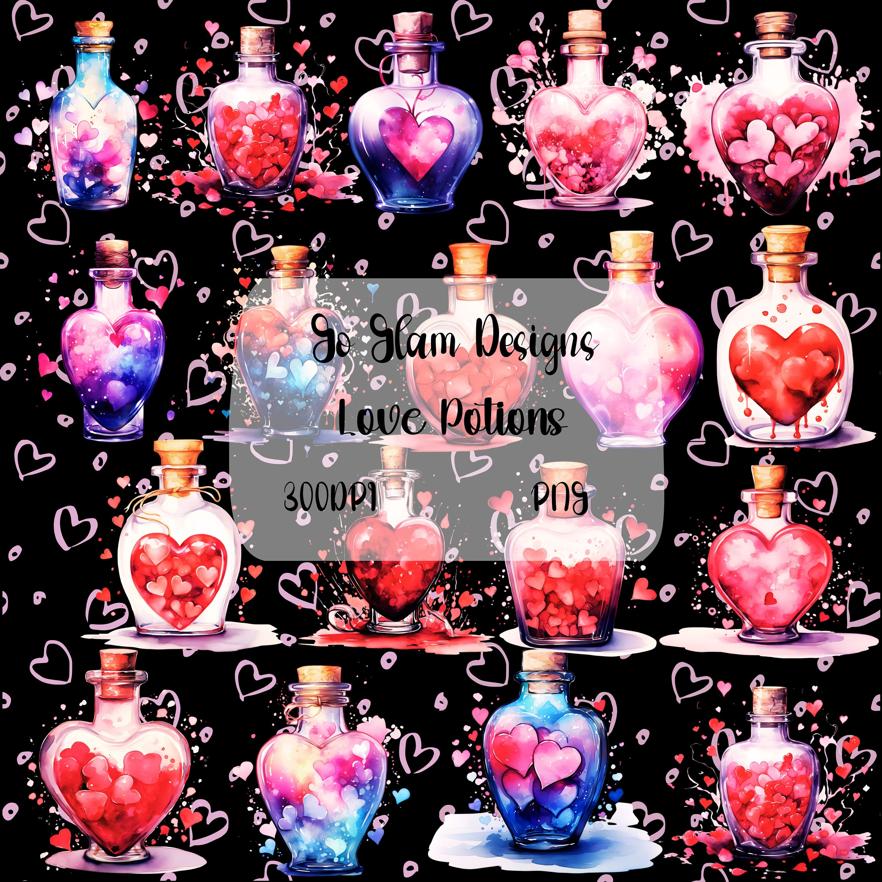 Valentines Day Love Potions Clip Art, Watercolor Clip Art, Transparent ...