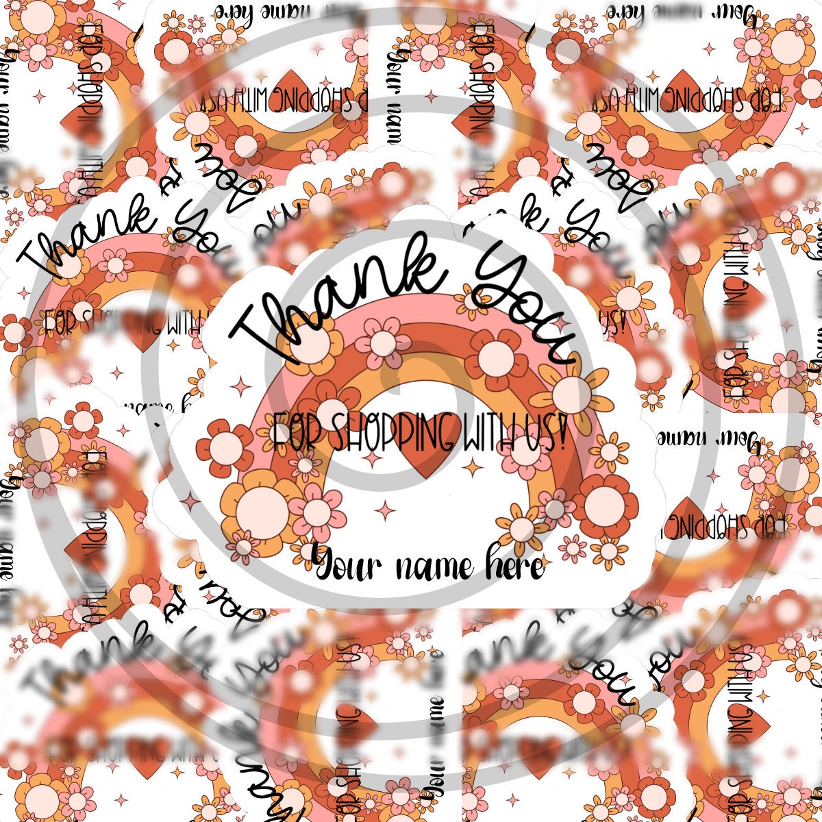 Retro Rainbow Thank You Sticker Template, Small Business, Print Cut ...